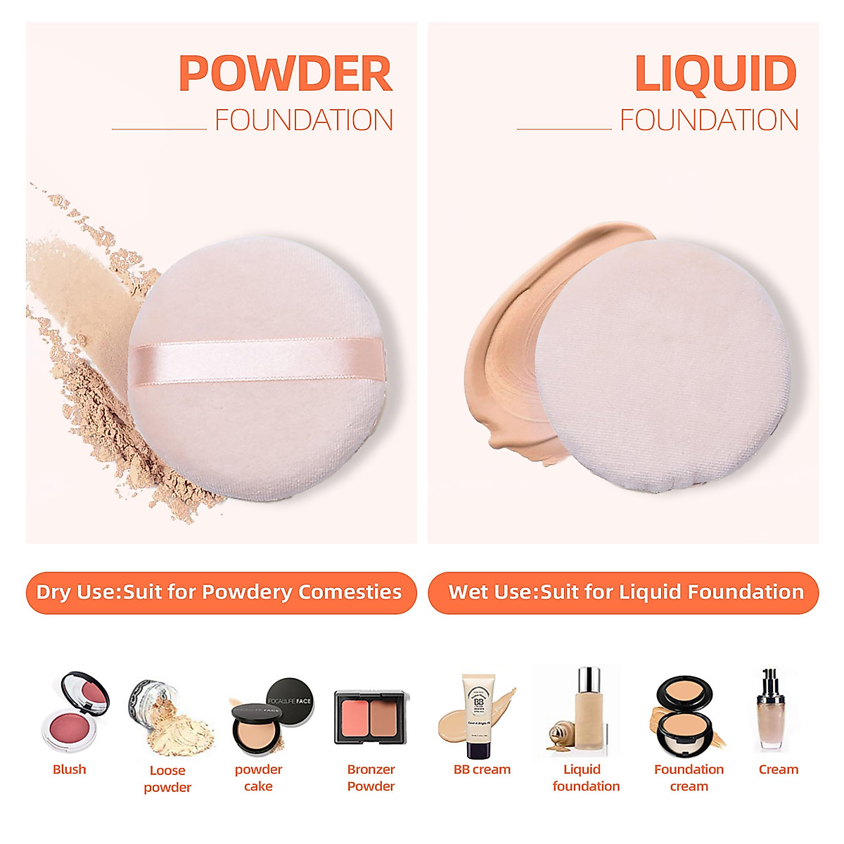10 Pieces Pure Cotton Powder Puff, Makeup Puff for Powder Foundation, 3.15-inch Normal Size with Strap, Blending for Loose Powder Mineral Powder Body Powder Wet Dry Makeup Tool