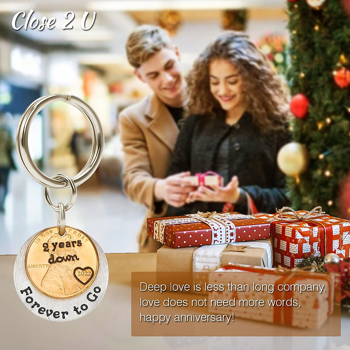 HRMYUDI 2 Year Anniversary Copper Gift Coin Keychain with a 2022 Penny, 2 Years Down and Forever To Go Key Chain Gift, Anniversary Presents for Wife Husband, Girlfriend Boyfriend