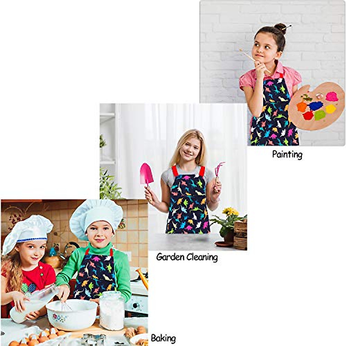 Nidoul Kids Apron for Boys Girls, Adjustable Childs Chef Apron with Pocket, Kitchen Bib Apron for Cooking Baking Art Painting Gardening-Dinosaur, 6-12Years