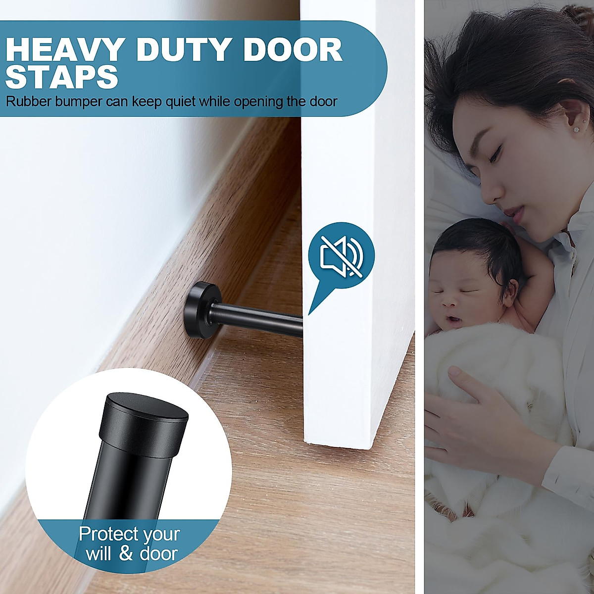 Hicarer 16 Pack Door Stoppers Black Matte Bottom of Door Stops 304 Stainless Steel 3.5" Heavy Duty Door Stopper with Rubber Tip Bumper Protector for Wall Door Sound Dampening