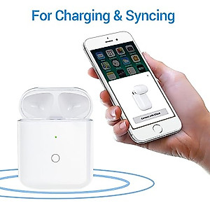 Kenko Back Wireless Charging Case Compatible with AirPods 1 & 2 Generation, Replacement Charger Case with Bluetooth Pairing Sync Button, White