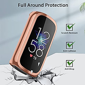 Vanjua Compatible with Fitbit Luxe Screen Protector Case, [4 Pack] Soft TPU Full Around Protective Cover Bumper for Fitbit Luxe Smartwatch Accessories (Black+Silver+Rosegold+Rosepink)