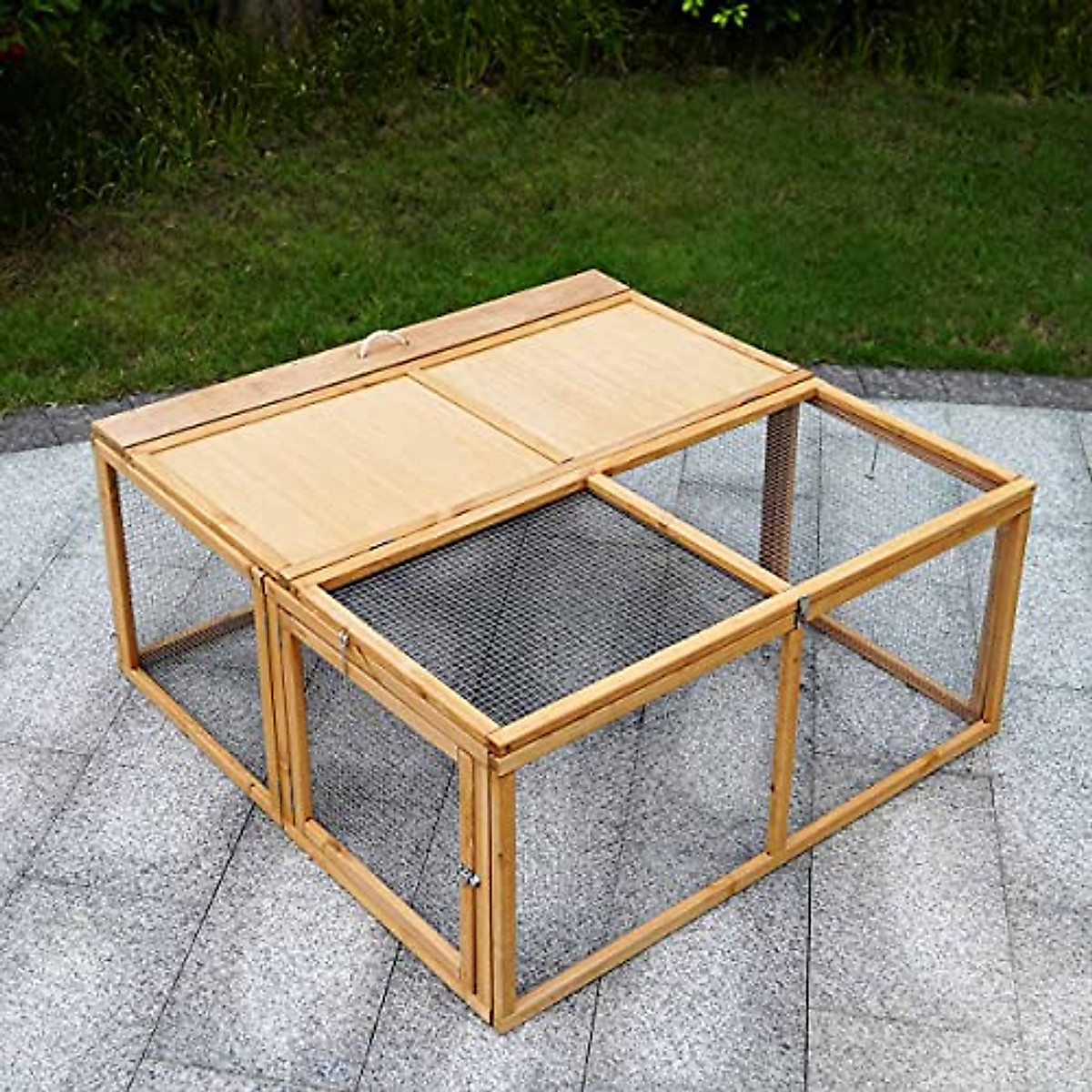 Magshion Wooden Chicken Coop Rabbit Hutch, Pet Cage Wood Small Animal Poultry Cage Run with Openable Roof and Side Door, Backyard Foldable Pet House Chicken Nesting Box 45.7 Inch (Natural)