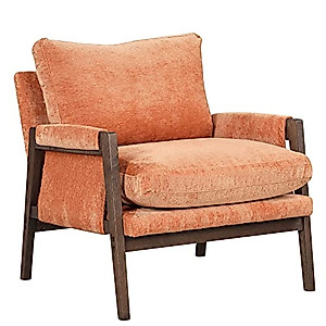 Merax Mid-Century Modern Leisure Velvet Accent Chair with Solid Wood and Thick Seat Cushion for Living Room, Bedroom, Studio, Orange