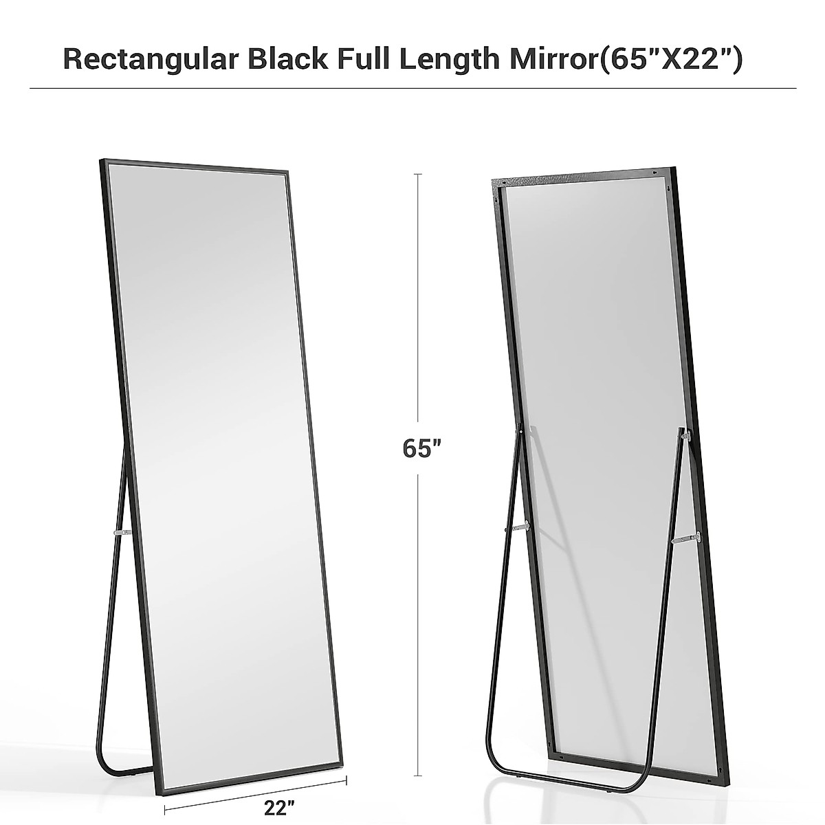 Pexfix Full Length Mirror Hanging Mirror Dressing Mirror Wall-Mounted Mirror with Stand,Full Body Mirror with Aluminum Alloy Thin Frame,Black,65"x22"