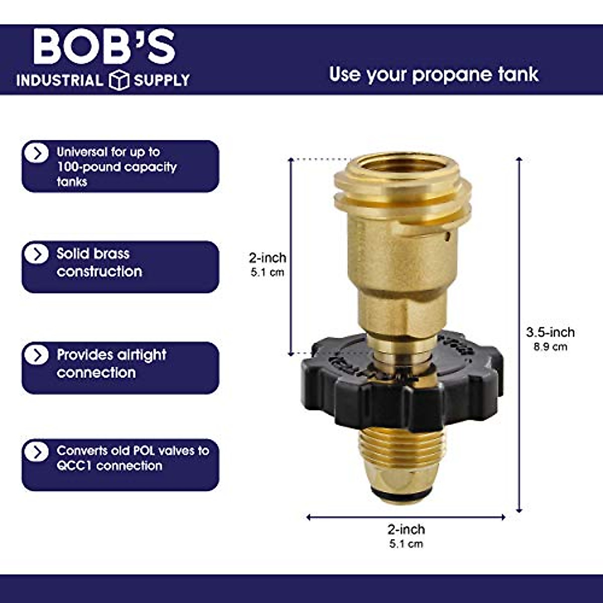 BISupply Universal POL to QCC1 Type 1 Propane Tank Adapters 1-Pack, POL Propane Adapter Fitting Bottle Thread Converter