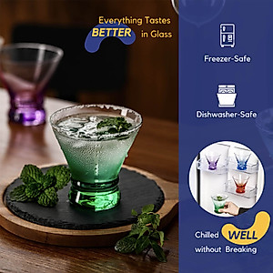 ColoVie Stemless Martini Glasses Set of 6 and Colored Stemless Wine Glasses Set of 6, Colorful Glassware, Drinking Glasses Set, Large Stemless, Red Wine, White Wine