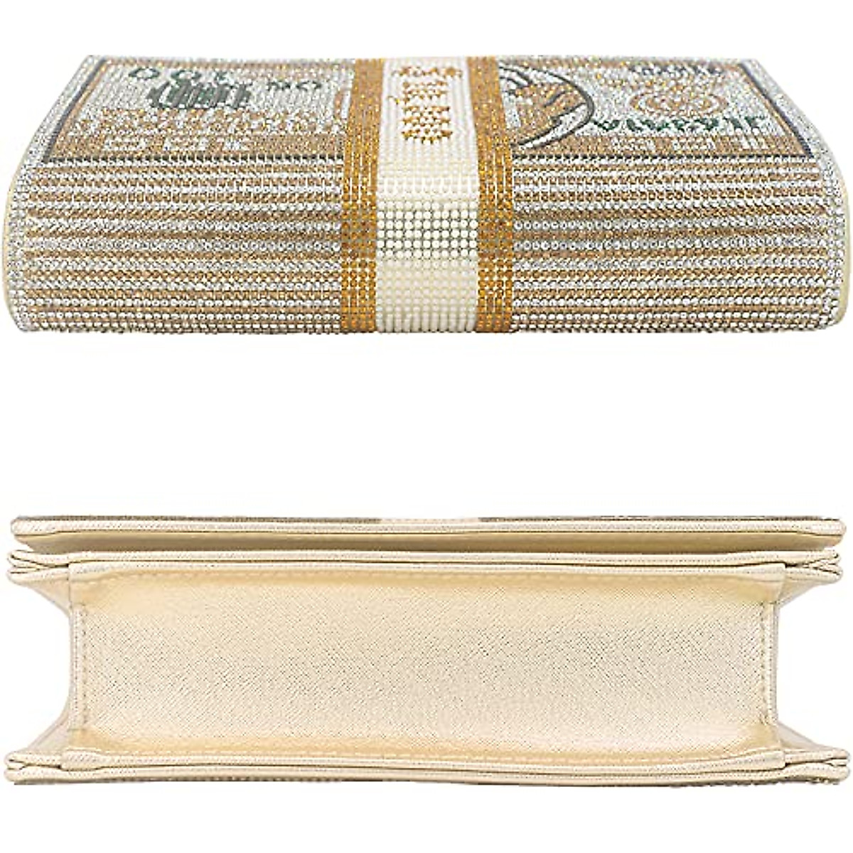 MOJISOLO Money Crystal Clutch Evening Bag for Formal Cocktail Prom Wedding Bling Foldover Purse Gold