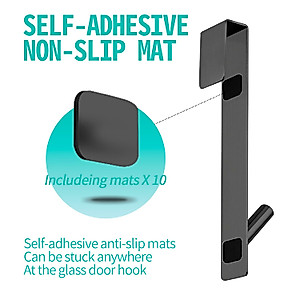 COFTCLMOMT 6.4" Shower Door Hooks, 2-Pack Towel Hooks for Less Than 12mm Frameless Glass Shower Door, Stainless Steel Robe Bathroom Hooks, Bathrobe Hanger (Black)