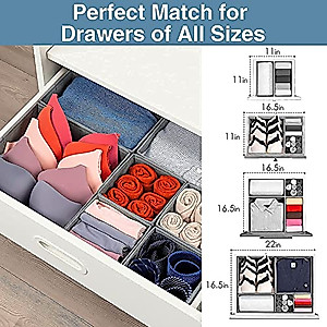 Criusia 14 Set Underwear Drawer Organizer, Foldable Underwear Drawer Organizer and Closet Dividers,Storage Box for Clothes, Socks, Underwear(Grey)