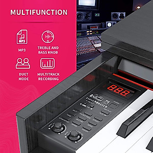 Setting 88-Key Weighted Digital Piano, Electric Upright Piano with 3-Pedal Unit Board, LCD Screen, Multi-Functional Full Size Keyboard and Power Adapter(Black(with Bench)), 53.5 x 29.9 12.2 Inch