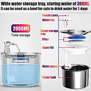 CanvasLot Cat Water Fountain, Pet Fountain for Cats Inside,Ultra-Quiet 2L/67oz Automatic Dog Water Fountain Stainless Steel with 4 Replacement Filter