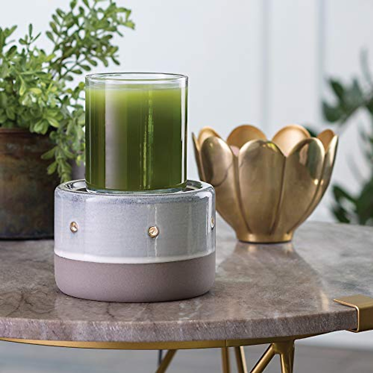 CANDLE WARMERS ETC 2-in-1 Deluxe Candle and Wax Fragrance Warmer with LED Light and Auto Shut Off for Timed Candle Warming, Glazed Concrete