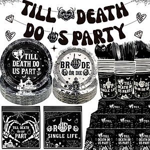 Bride or Die Bachelorette Party Decorations 188Pcs Halloween Bachelorette Party Decorations Til Death Do Us Part Decor Bride or Die Plates and Napkins for Bachelorette Skull Party Decorations