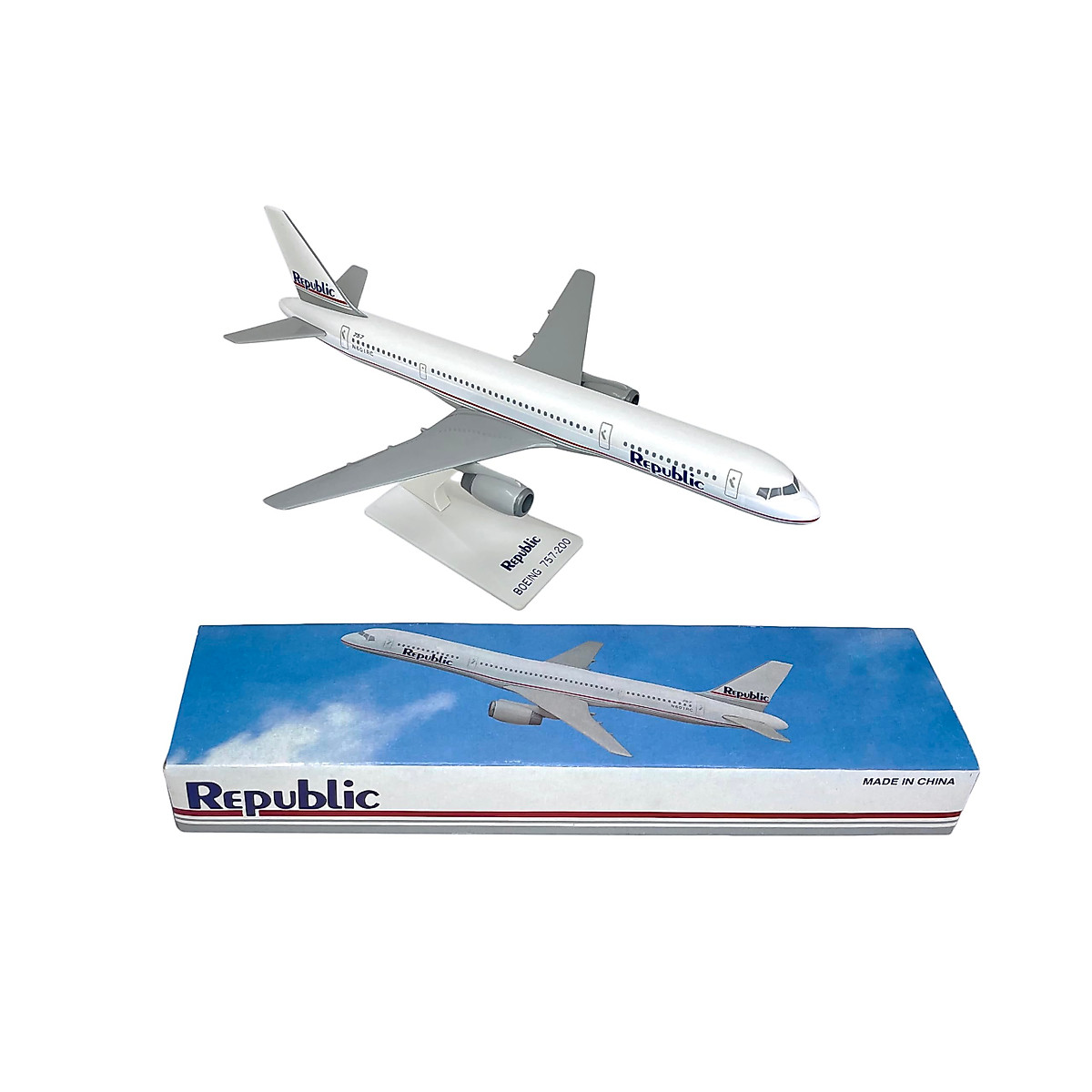 Flight Miniatures Republic Gray Scheme 757-200 1:200 Scale - Plastic Snap-Fit Model Airplane - Collectible Replica of Republic Airlines Aircraft - Part# ABO-75720H-023