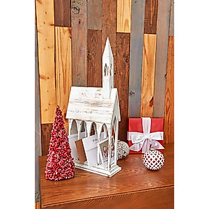 GALLERIE II 24" Rustic White Church Christmas Card Distressed Wood Mail Holder Xmas Festive Winter Holidays Table Tabletop Seasons Greetings Family Spiritual Wooden Home Decor Decoration Cream