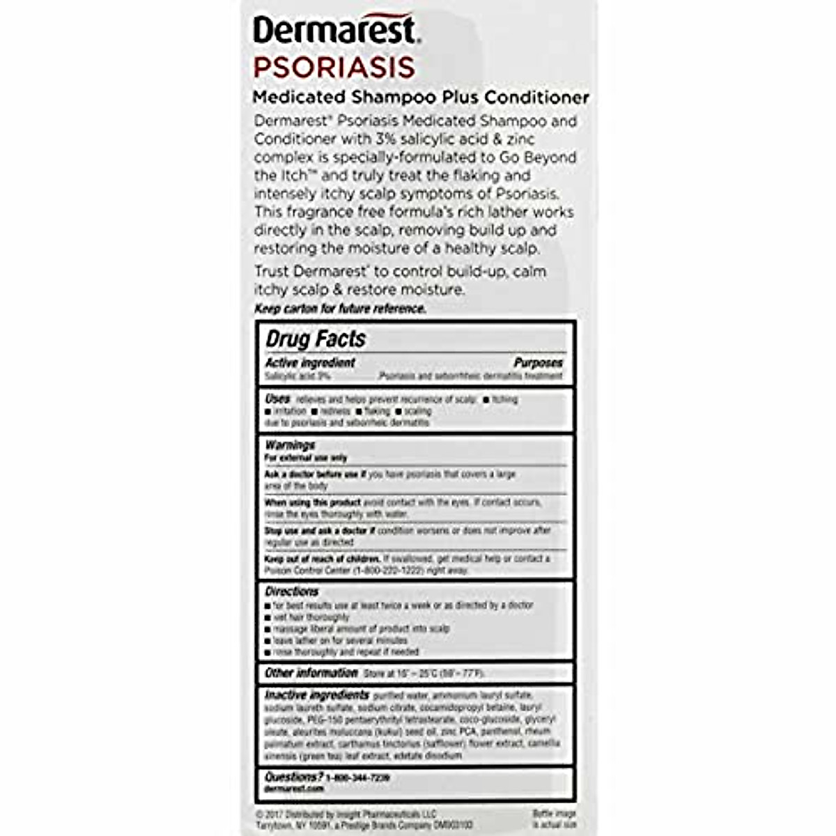 Dermarest Psoriasis Medicated Shampoo and Conditioner, Unscented, Dermatologist Tested, 8 ounces, (Pack of 2)