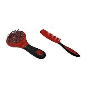 Premium Horse Grooming Kit | 9 Piece Durable Hair groomer Brush Set. Perfect Horse Gift For Beginners or Professional (Red)