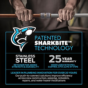 SharkBite Max 20 Inch Stainless Steel Braided Faucet Connector with 1/2 Inch Angle Stop Valve, 1/2 Inch FIP Faucet Connection, PEX Pipe, Copper, CPVC, PE-RT, HDPE, UR24657