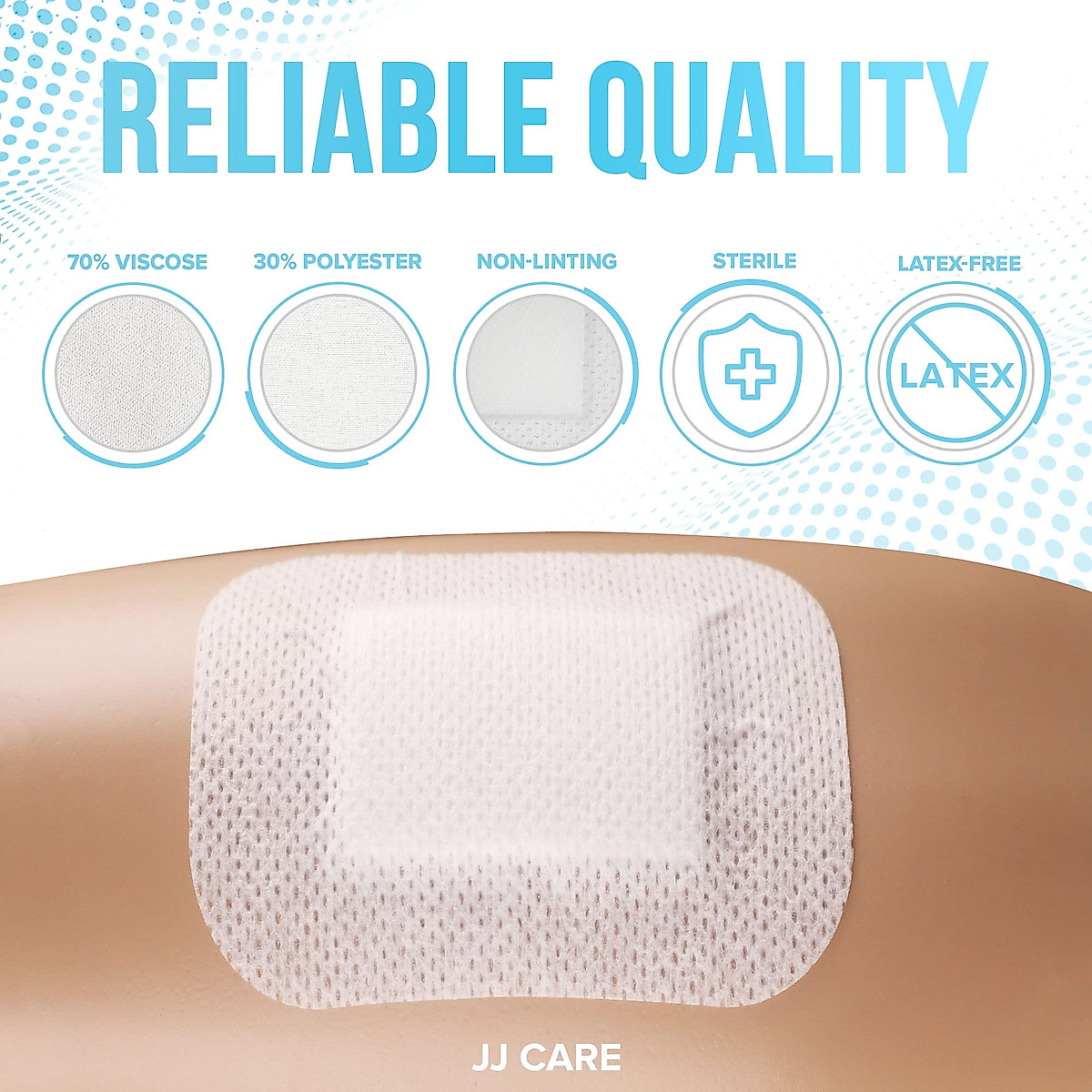 JJ CARE Adhesive Island Dressing [Pack of 50], 4x4 Sterile Bordered Gauze Dressing, Breathable, Individually Wrapped Island Wound Bandages with Highly Absorbent Non-Stick Center Pad