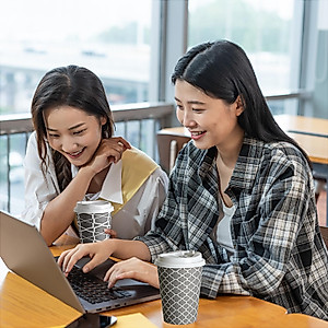 JOLLY PARTY Disposable Coffee Cups with Lids -16 oz (100 Sets) To Go Coffee Cups, Paper Coffee Cups for Beverages Espresso Tea, Suitable for Cafes, Offices and Home