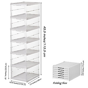 FUYUN Plastic Shoe Organizer - Stackable and Foldable 6-Tier Shoe Boxes for Closet, Clear and Space-Saving Sneaker Containers, No Assembly Required
