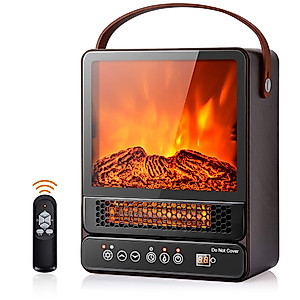 DORTALA 14.5" Mini Portable Electric Fireplace, 750W/1500W Tabletop Stove Heater with 3D Flame & Remote Control, Electric Fireplace Heater with Overheat Protection,12H Timer,Walnut