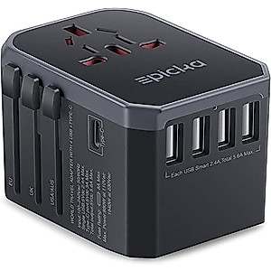 EPICKA Universal Travel Adapter One International Wall Charger AC Plug Adaptor with 5.6A Smart Power and 3.0A USB Type-C for USA EU UK AUS (TA-105, Grey)