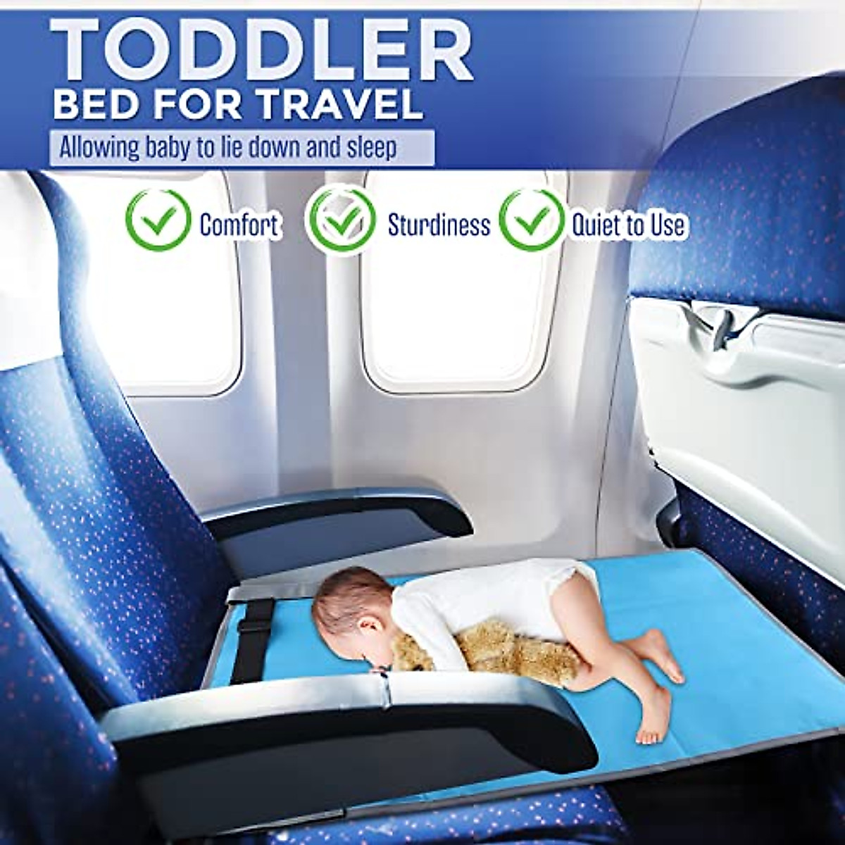 Kids Airplane Footrest, Portable Travel Foot/Leg Rest Baby Hammock Toddler Bed Airplane Seat Extender Mat with Storage Pocket Fits Airplane Flights/High-Speed Rail Seat/Cars/Buses/Trains (Blue)