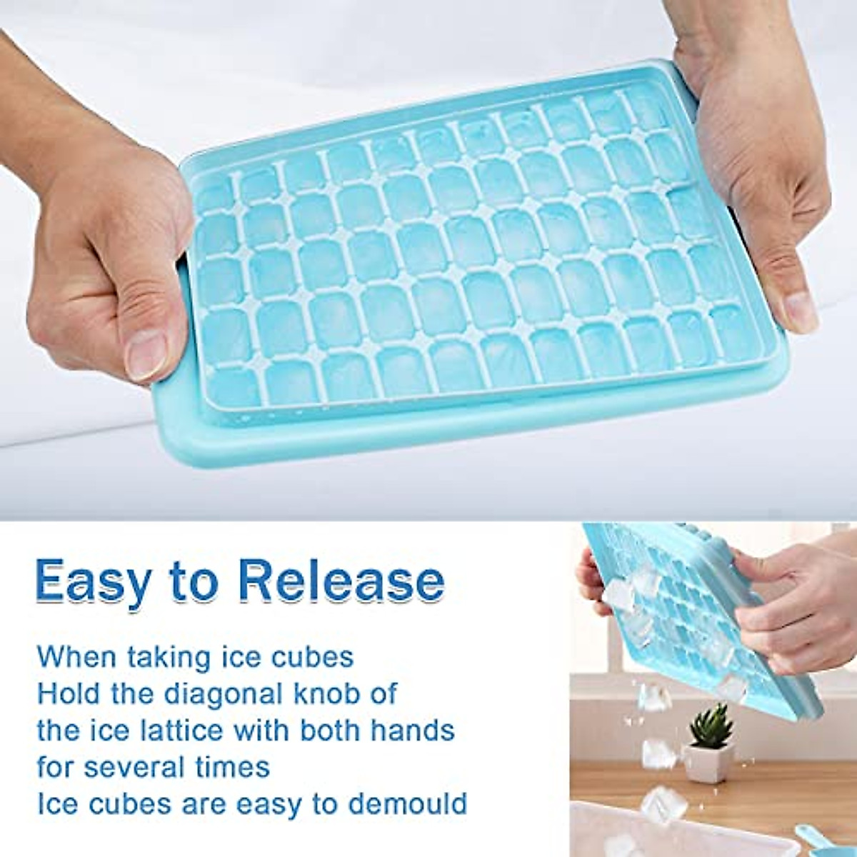 Orelex Ice Cube Tray for Freezer, 2Packs Ice Trays with Lid and Bin for 110 Ice Cubes, Easy-Release Ice Tray, Stackable Ice Cube Molds Perfect for Cocktails/DIY Food/Coffee/Whisky/Waterbottles(Blue)