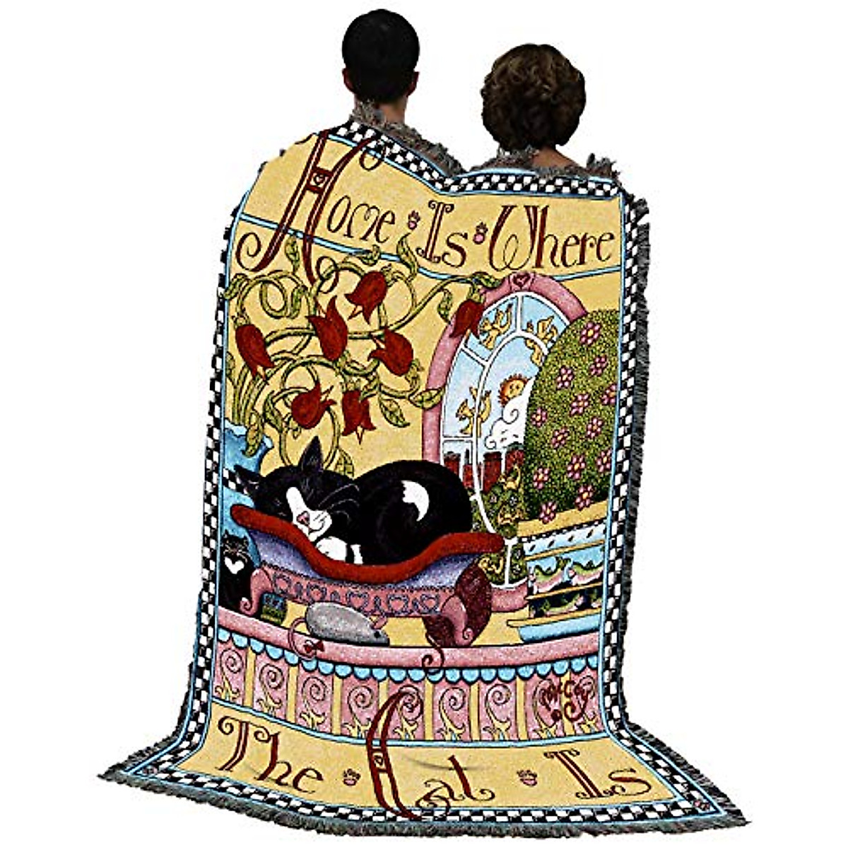 Pure Country Weavers Home is Where The Cat is Blanket by Alan McCoy - Gift for Cat Lovers - Tapestry Throw Woven from Cotton - Made in The USA (72x54)