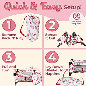 Litti Pritti Baby Doll Accessories Set - 4-Piece Baby Doll Furniture Set for 18 inch Dolls - Baby Doll Nursery Playset includes Baby Doll Swing, High Chair, Pack-N-Play & Carrier - Baby Doll Stuff