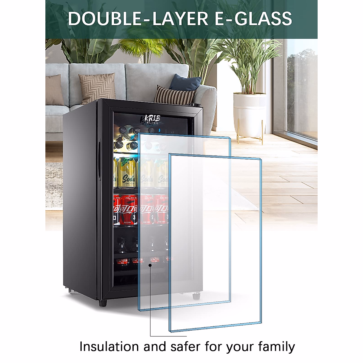 KRIB BLING Beverage Refrigerator and Cooler for 120 Cans, Mini Refrigerator with Wire Adjustable Shelving, Small Drink Dispenser Machine for Soda, Water, Beer, Wine for Dorm, Office, Bar