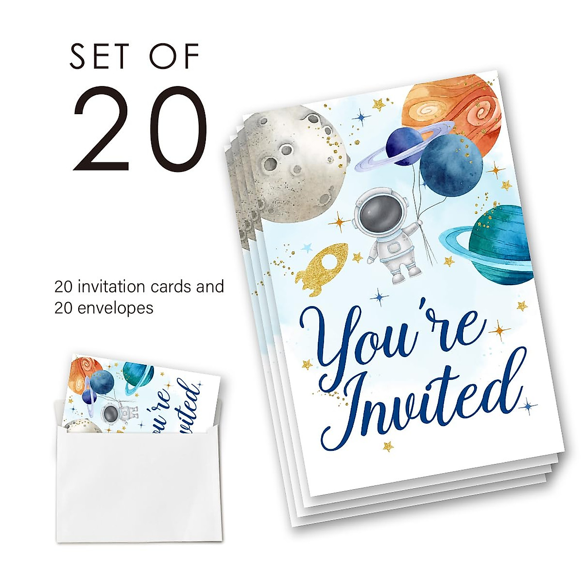 First Trip Around the Sun First Birthday Invitations Supplies Fill-In Set of 20 with Envelopes space Birthday Party Invites Cards, Double Sided