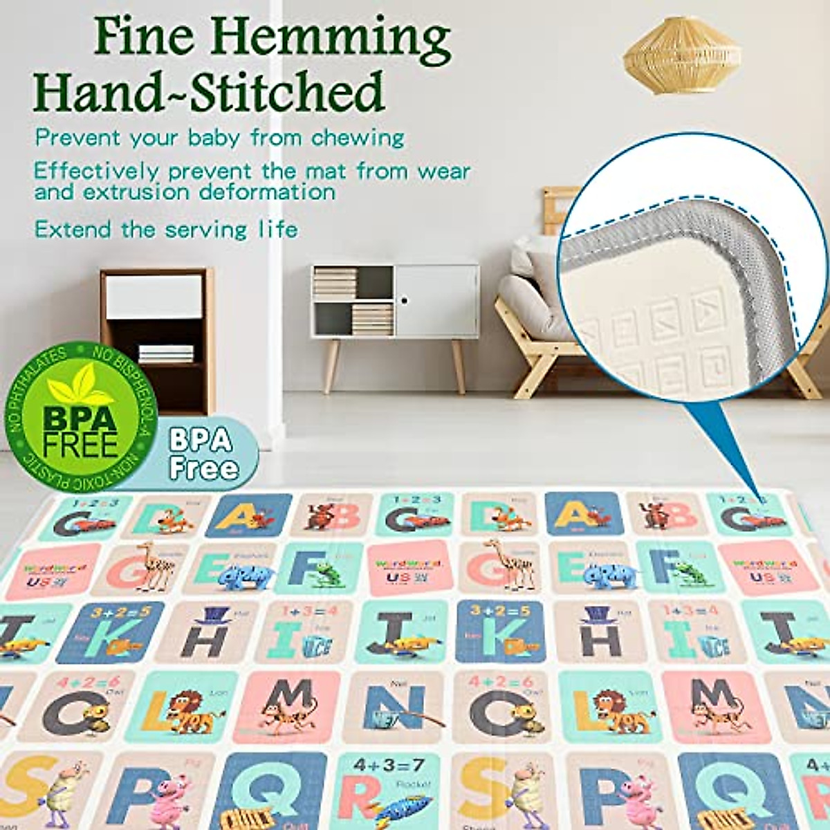 SANNI Baby Play Mat - Reversible, Foldable, Portable Extra Large Thick Foam Crawling Mat for Infants, Babies, Toddlers - Indoor & Outdoor Use, BPA-Free with Travel Bag (78"x71")