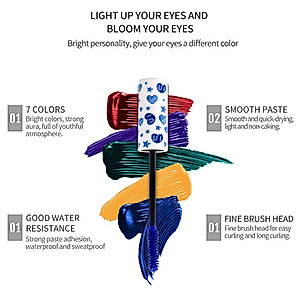 7 Colors Colorful Mascara Rainbow Colorful Waterproof Mascara 3D Fiber Lash Mascara Volume Eye lash