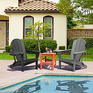 FOOWIN HDPE Folding Adirondack Chair All-Weather Resistant Adirondack Chair w/4 in 1 Cup Holder Trays, Adirondack Chairs for Outdoor, Patio, Lawn, Garden, Backyard Deck