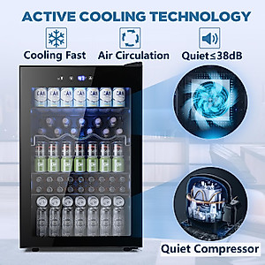 Joy Pebble Beverage Refrigerator Cooler 4.4 Cu.Ft,145 Can Mini Fridge with Glass Door for Beer Soda Wine,Drink Drink Fridge with Adjustable Thermostat,Beverage Fridge for Bar Home Office