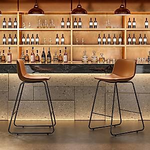 Soohow 26 Inch Counter Height Bar Stools Set of 4, Comfortable Kitchen Island Stools with Back Support, Waterproof Leather Upholstered Modern Chairs for Home Bar Furniture and Kitchen Counter