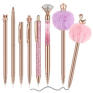 HAOSTANDO 8 Pcs Rose Gold Ballpoint Pen Set Glitter Metal Crystal Diamond Pen Cute Girly Pen Black Ink Pens Gift Pens for Women