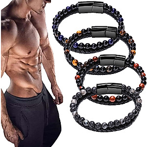 Krisuary Humanic+ Trio MAXHematie Beaded Bracelets, Humanic+ MAXHematie Beaded Bracelets, Natural Agate Stone Leather Beaded Bracelet, Slimming Weight Loss Anti-Fatigue Healing Bracelet (4-D)