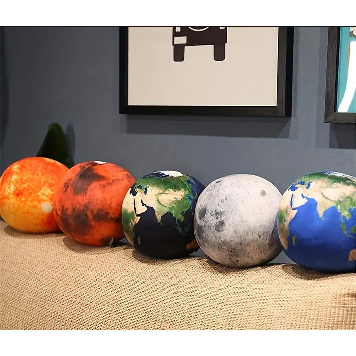 WeightedPlush 10in Blue Earth Planet Plush Pillow, Soft Realistic Mars Moon Sun Stuffed Animal Globe Plushies Toys Learning Science Astronomy Space Solar System Educational Stuffed (Moon)