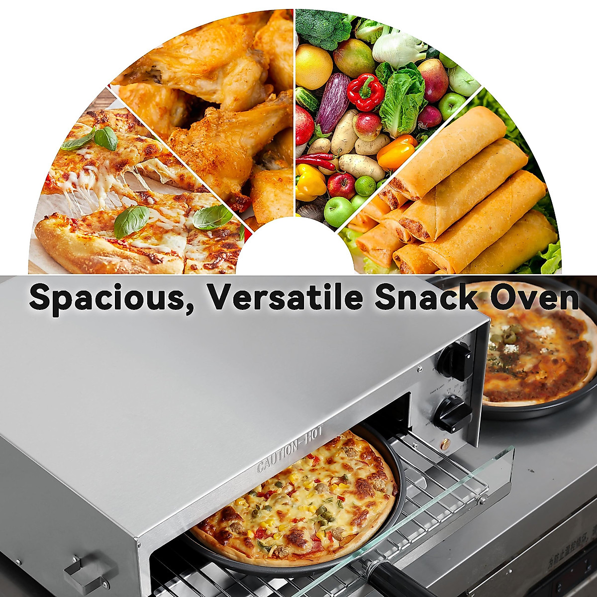 CROSSON Countertop Electric Frozen Pizza Oven For Indoors with 30-minitue Timer,Glass Door and Interior Light,Commercial Pizza Maker for Restaurant and Home Use,120V/1550W (13 Inch)