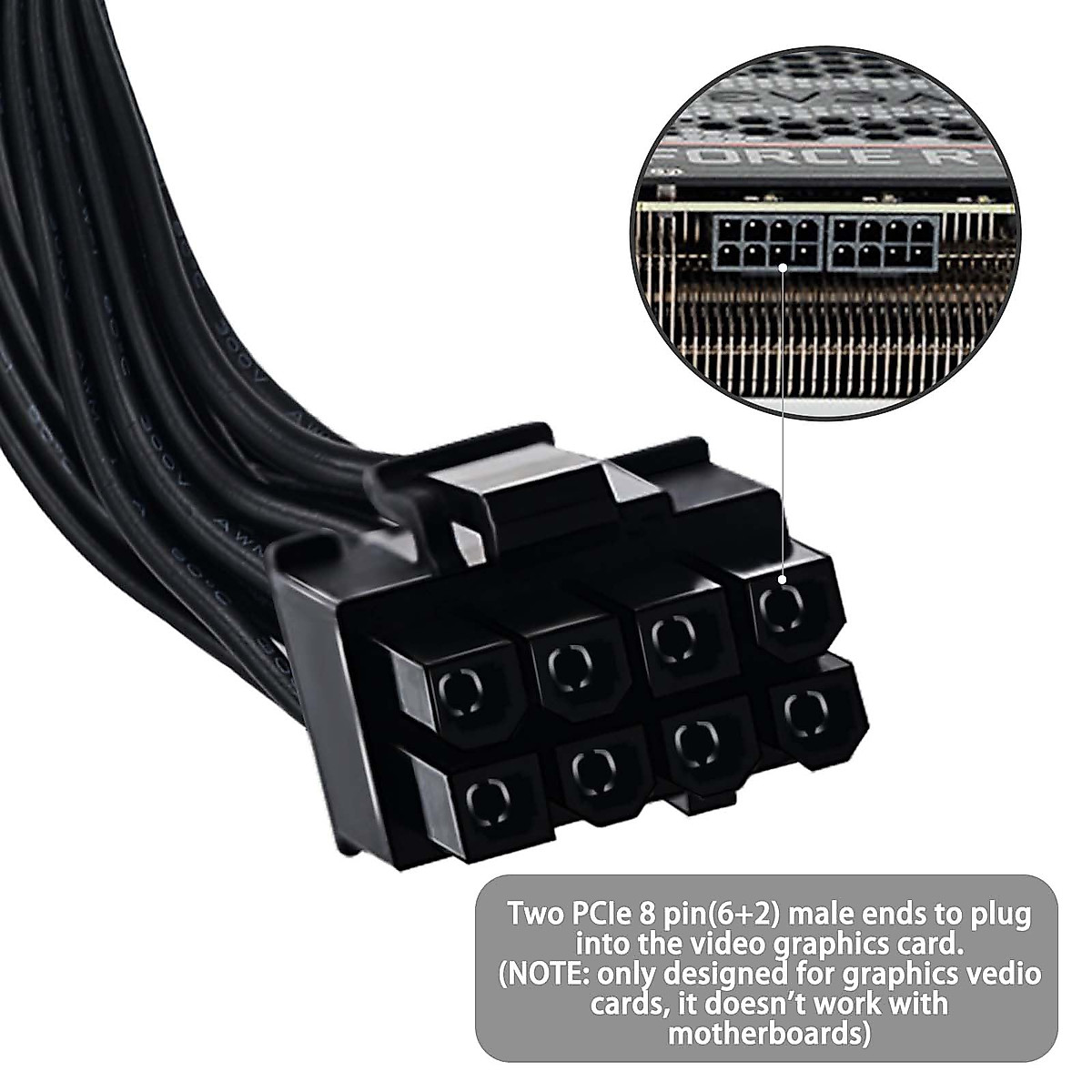 COMeap PCIe Cable for Corsair, ATX CPU 8 Pin Male to Dual PCIe 8 Pin (6+2) Male Power Cable for Corsair Thermaltake ARESGAME Power Supply 25-inch(63cm)