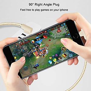 3 Pack Apple MFi Certified iPhone Cable Right Angle Lightning Cable (3/3/3FT) Nylon Braided 90 Degree Charging Cord Charging Data Sync for iPhone 13/12/11/11Pro/Xs Max/X/8/7/Plus/6S/6/SE/5S iPad Gold