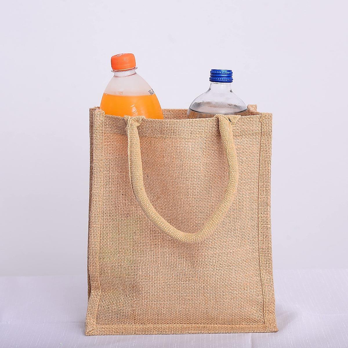 TBF Heavy Duty Reusable Jute Burlap Tote Bags in Bulk for Shopping Grocery Wedding Welcome Gifts and More (3 Pack, Natural - Small)