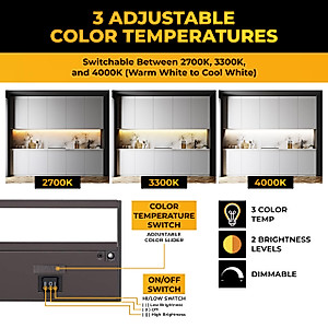 NSL LED Under Cabinet Lighting Dimmable Hardwired or Plugged-in Installation - 3 Color Temperature Slide Switch - Warm White (2700K), Soft White (3000K), Cool White (4000K) - 24Inch Bronze Finish
