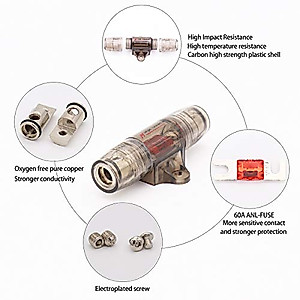 Magic source Inline 60A MANL Fuse Holder with 1ft 8 Gauge AWG Oxygen Free Copper Power Wire and O-Ring Copper Terminal to Protect Car Audio Amplifier from The Current (60A)