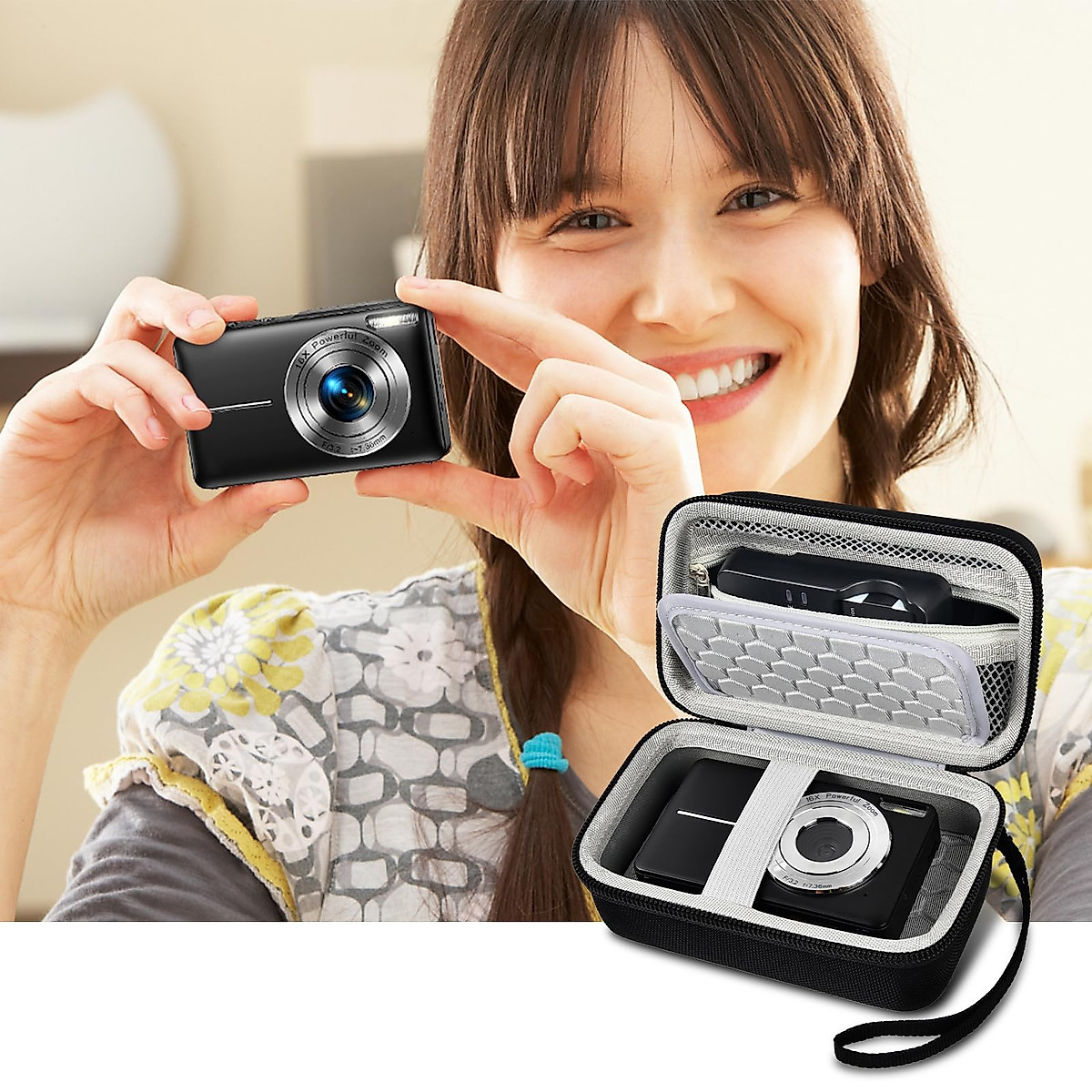 Comecase Digital Camera Carrying Case Compatible with CAMKORY/for VAHOIALD/for Canon PowerShot G7X/ for Kodak Pixpro/for Sony DSCW800 Compact Small Camera Storage Bag for Boys Girls Kids - Black