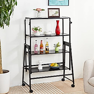 2-in-1 Convertible Shelf to Table with Wheels, Space Saving Storage Shelf or Dining Table, 4 Tier Shelving Unit Industrial Bookcase for Small Spaces, Kitchen, Dining Room and Living Room, Black